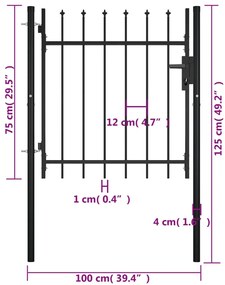 vidaXL Zahradní branka s hroty 100 x 75 cm