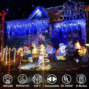 Venkovní LED vánoční závěs - modrá, od 2,5m do 10m, stále svítící, časovač Délka světelné části + délka přívodního kabelu a počet LED: 10m+5m, 310 LED