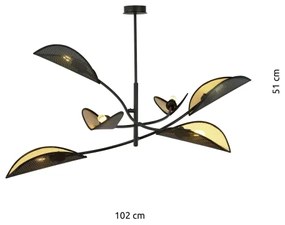 Lustr na tyči LOTUS 6xE14/10W/230V černá/zlatá