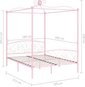 vidaXL Marketos Rám postele s nebesy růžový kovový 180 x 200 cm