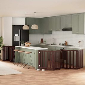 Zábrana pro psy s dvířky skládací 12 panelů hnědá 960 cm topol 3155696