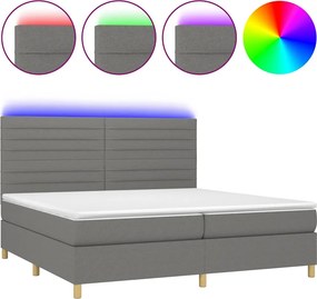 Box spring postel s matrací a LED tmavě šedá 200x200 cm textil 3135542