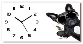 Wallmuralia Skleněné hodiny na stěnu tiché Pes s martini 60x30 cm
