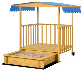 Pískoviště Outsunny bez podstavce, výškově nastavitelné, 107,5 x 107,5 x 110 cm, pískoviště se stříškou, pískoviště s krytem, přírodní| Aosom