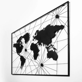 Wallexpert Dekorativní kovový nástěnný doplněk World Map 16, Černá