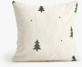 Goldea vánoční mikroplyšový povlak na polštář deluxe - zelené stromečky na smetanové 40 x 40 cm
