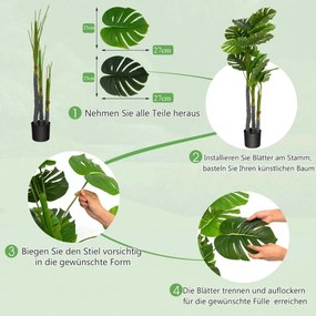 Costway 120 cm vysoký umělý strom Falešná rostlina Monstera Deliciosa, zelený