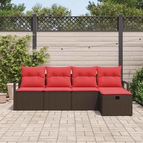 Set pohovek 5 ks Hnědá a červená polyratan 3359163