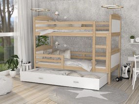 BabyBeds Dětská patrová postel s úložným prostorem MATYÁŠ borovice Velikost postele: 200x90 cm, Barva šuplíku: Bílá