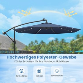 Costway Ø 300 cm konzolový deštník se 40 solárními LED světly a pytli s – modrý