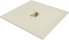 Mexen Hugo, čtvercová sprchová vanička, SMC, 80x80cm, béžová, zlatá krytka, 42698080-G
