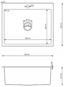 Erga HD, 1-komorový ocelový dřez 600x500x210 mm, zlatá, ERG-MLS-HD6050G
