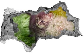 Wallmuralia Díra 3D fototapeta nálepka Kočka s pampeliškou 95x73 cm