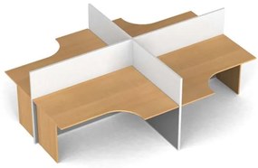 Rohový kancelářský pracovní stůl PRIMO s paravanem, otevřená, magnetická tabule, 4 místa, buk