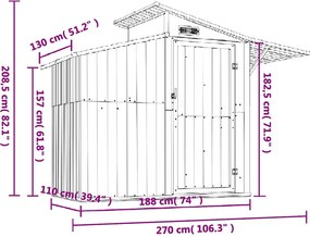 Zahradní kůlna zelená 270 x 130 x 208,5 cm pozinkovaná ocel 316242