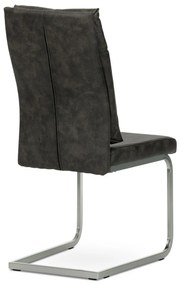 Jídelní židle, šedá látka v dekoru vintage kůže, kovová podnož, broušený nikl