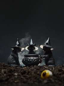 Sinsay - Halloweenový svícen na čajovou svíčku ve tvaru koček s kotlíkem - černá