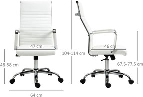 Kancelářská židle Vinsetto s houpací funkcí ergonomická kolečka otočná o 360° ocelové nohy imitace kůže nosnost 120 kg 54 x 62 x 104-114 cm Bílá | Ao…
