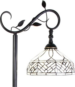 Bílá stojací Tiffany lampa kamínky a ornamenty - 36*25*152 cm E27/max 1*60W
