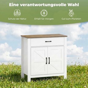 HOMCOM komoda s posuvnými dveřmi ve venkovském stylu, šuplík a nastavitelná police — 77 x 39,3 x 81,5 cm, bílá/antická hnědá