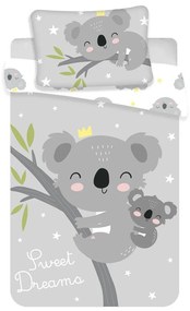 Šedé bavlněné dětské povlečení do postýlky 100x135 cm Koala "Sweet Dreams" – Jerry Fabrics