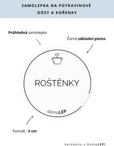 Samolepka na kořenky ROŠTĚNKY průhledná 5 cm základní písmo