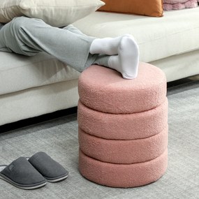 HOMCOM Taburet, kulatý, teddy fleece, do 120 kg, Φ40x45H cm, růžová
