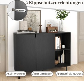 Costway Dřevěný příborník s 4 přihrádkami a 2 dvířky