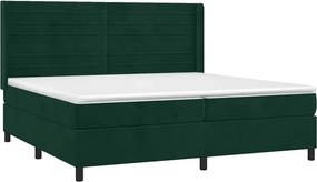 Box spring postel s matrací a LED tmavě zelená 200x200 cm samet 3139646