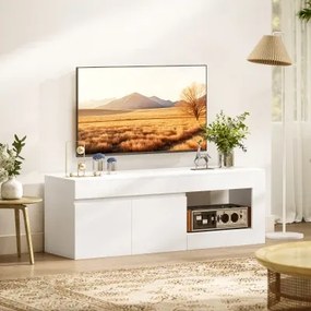 HOMCOM Moderní TV komoda do obývacího pokoje se 2 dveřmi, otevřeným oddílem a úchyty, pro televizory až do 60 palců, 140 x 40 x 48 cm, bílá