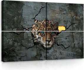 Obraz 120x80 Jaguar průlomová zeď praskliny síla divoká příroda