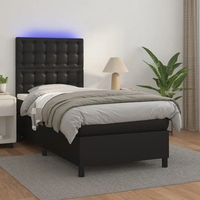 Box spring postel s matrací a LED černá 90x200 cm umělá kůže 3135921