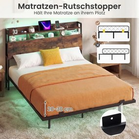 Costway Postel s nabíjecí stanicí a LED osvětlením, čelo s úložným prostorem
