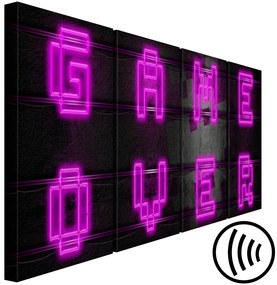 Obraz Světlo růžových nápisů (4 díly) - Konec hry v neonovém stylu