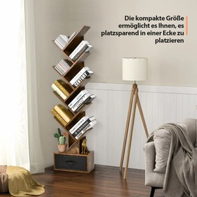 Costway Knihovna 10 Tier Tree Book se zásuvkou pro ložnici/obývací pokoj
