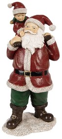 Červená vánoční dekorace socha Santa s chlapcem - 11*8*23 cm