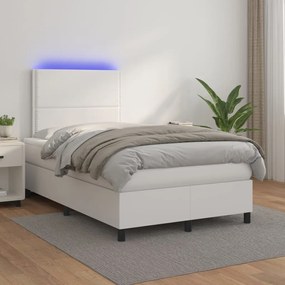 Box spring postel s matrací a LED bílá 120x200 cm umělá kůže