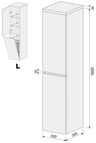 Intedoor OPERA, vysoká koupelnová skříňka s košem na prádlo - levá - OP SV 35 2D K  L OP SV 35 2D K  L