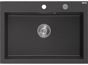 Mexen Elix granitový dřez 1-komorový 700 x 500 mm, černý skvrnitý, sifon chrom - 6526701005-76