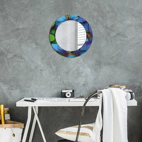 Kulaté dekorativní zrcadlo Modrý a zelený motýl fi 50 cm