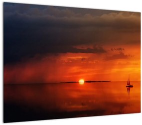 Obraz západu slunce s plachetnicí (70x50 cm)