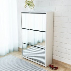 Botník třípatrový zrcadlo bílý 63 x 17 x 102,5 cm 243048