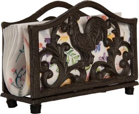 Hnědý litinový stojan na ubrousky s kohutem - 17*6*12 cm