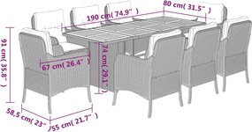 9dílný zahradní jídelní set s poduškami béžový polyratan 3211901