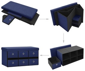 Skládací úložná lavice modrá 76 x 38 x 38 cm umělý len - Default Title