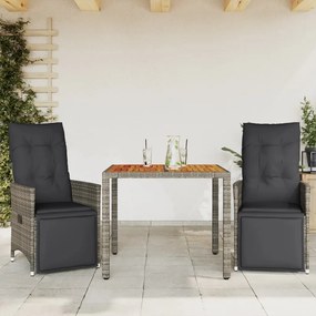 3dílný zahradní bistro set s poduškami šedý polyratan 3276885