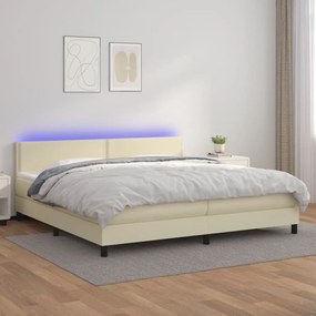 Box spring postel s matrací a LED krémová 200x200 cm umělá kůže,  3134185