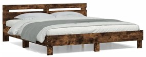 Rám postele s čelem kouřový dub 200 x 200 cm kompozitní dřevo,  3207396