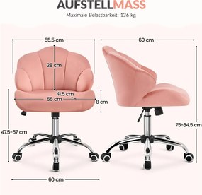 Kancelářská židle Yaheetech – růžová, 60 cm (šířka) × 60 cm (hloubka) × 76,5 cm – 86 cm (266901824875)