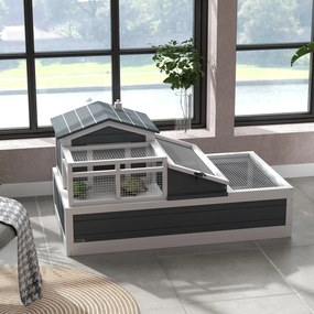 PawHut Školní domeček pro ropuchy, 2 podlaží, pro vnitřní i venkovní použití, balkon, jedlové dřevo, šedá barva